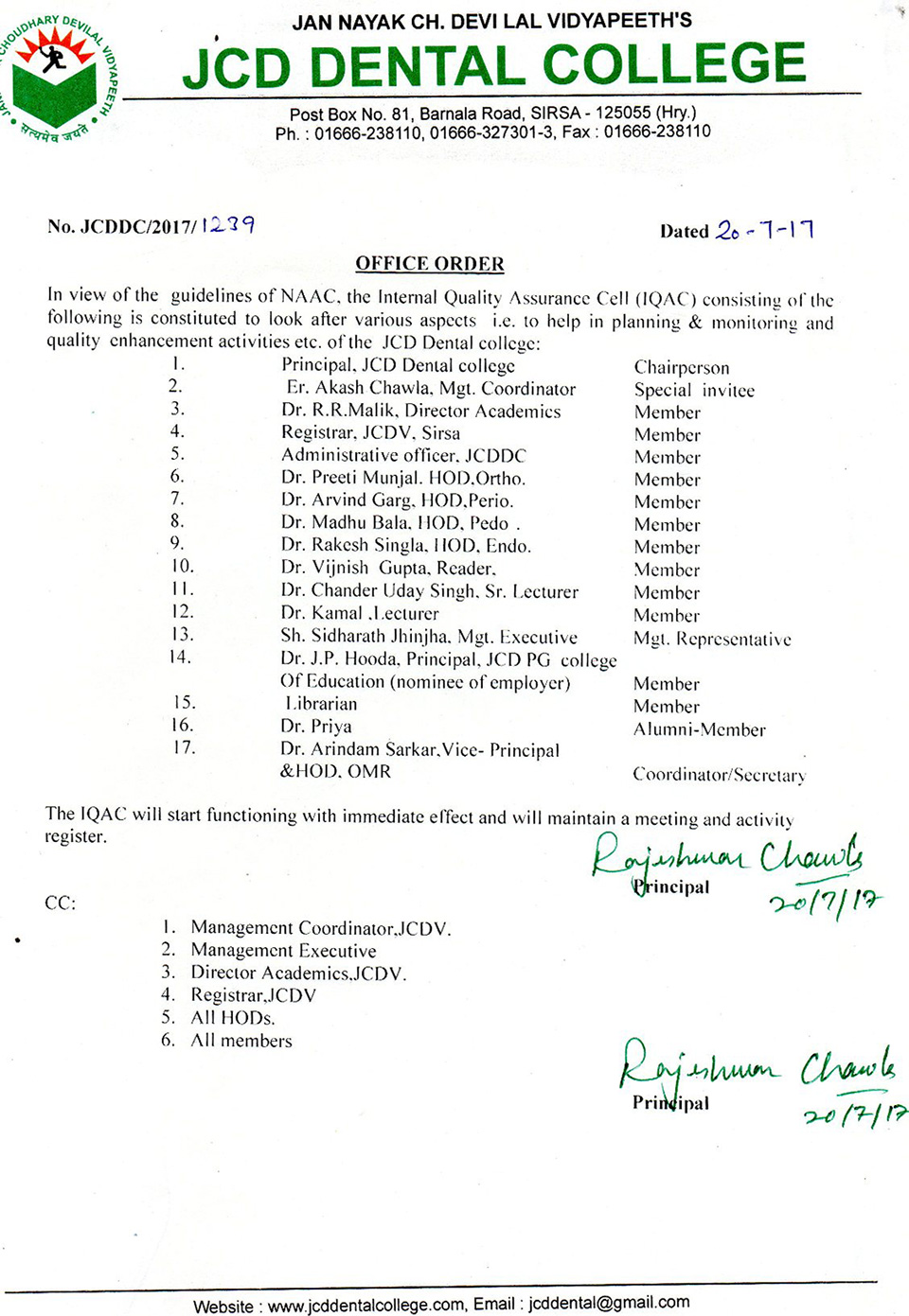 Internal Quality Assurance Cell (IQAC) - JCD Dental College