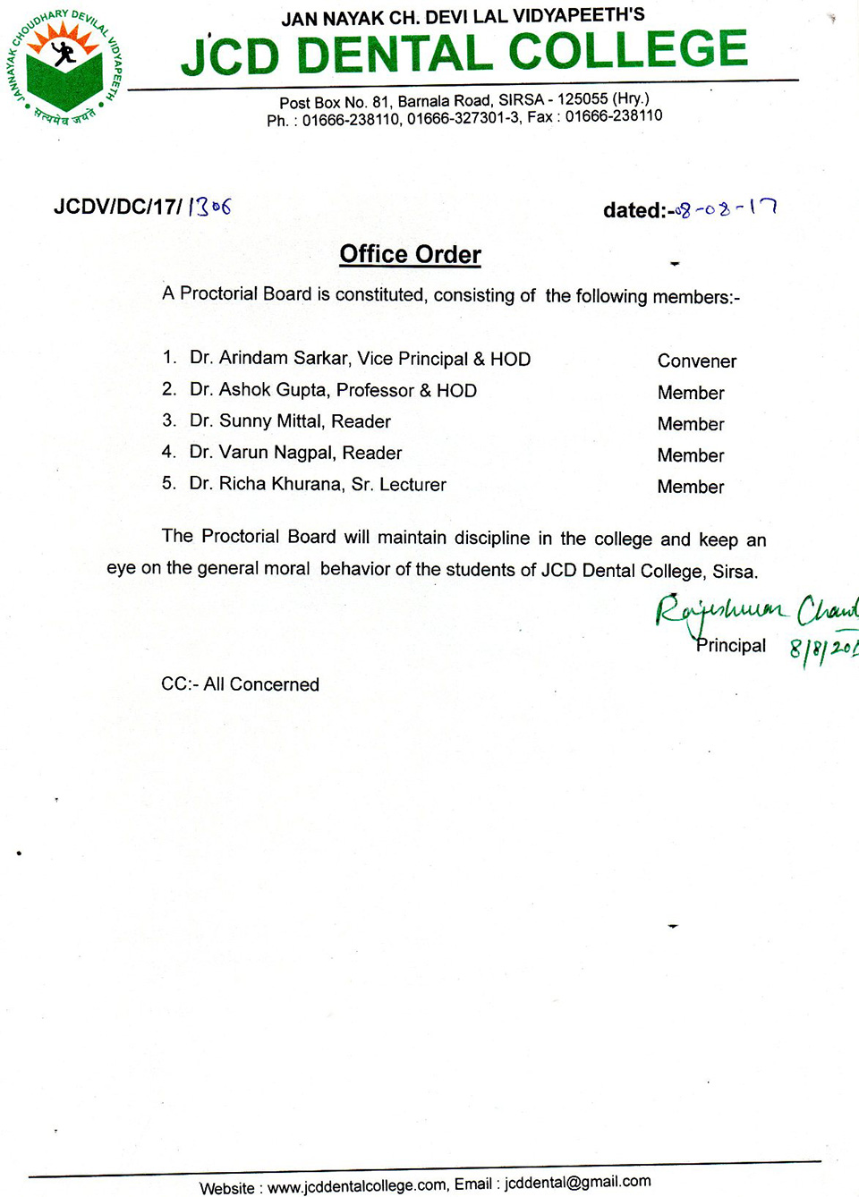 Proctorial Board - JCD Dental College