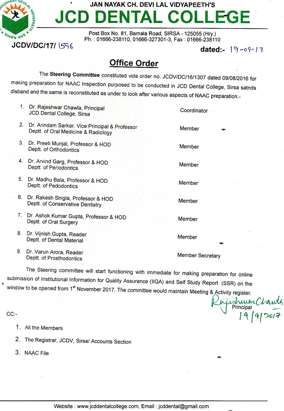 The Steering Committee - JCD Dental College, Sirsa